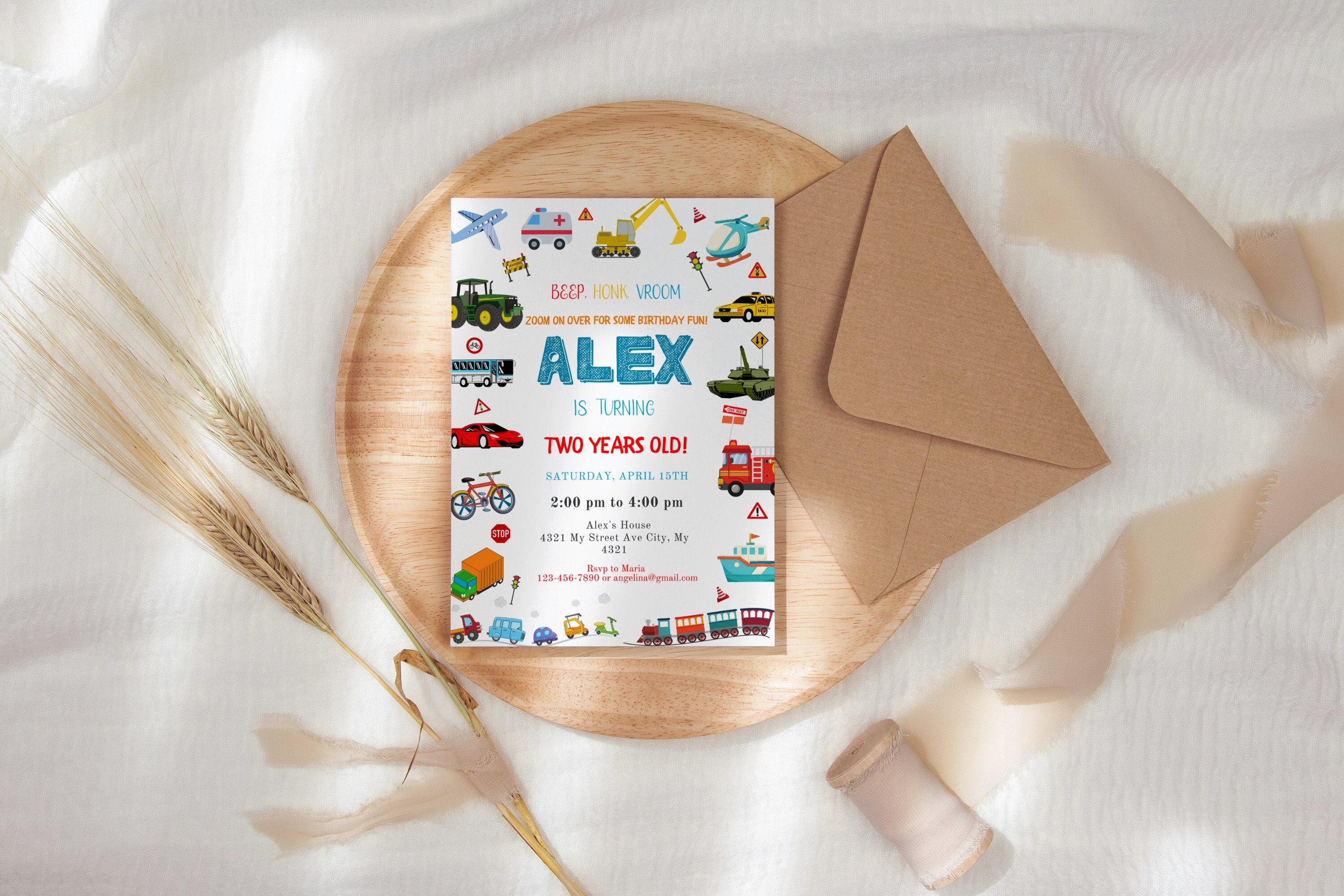 Editable Transportation Birthday Invitation Card Template, Vehicle ...