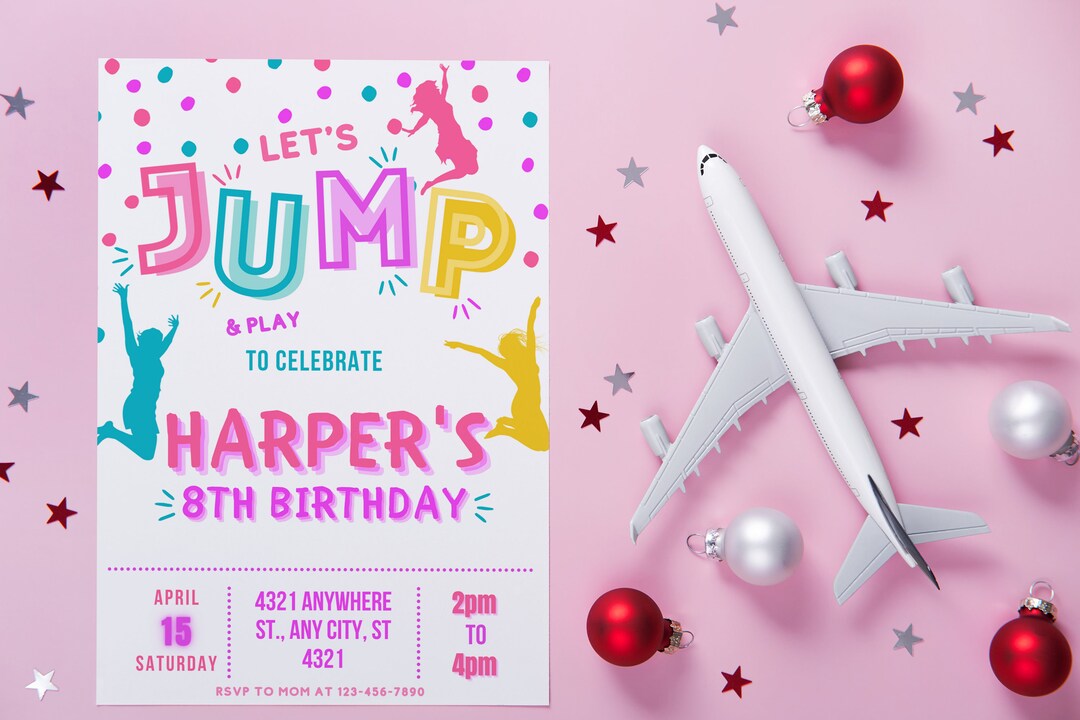 EDITABLE Jump Birthday Party Invitation Card Template, Trampoline Card ...