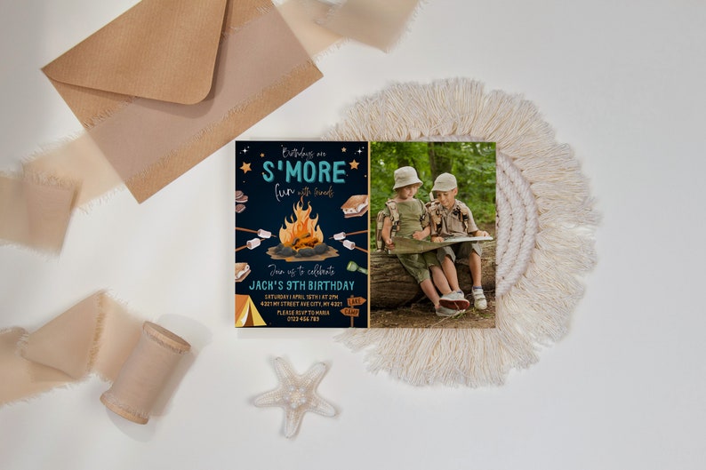 PHOTO Backyard Camping Invite S'mores Fun Birthday Invitation With ...