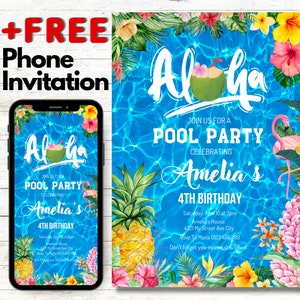 Tropical Birthday Pool Party Instant Download - Customizable Aloha ...