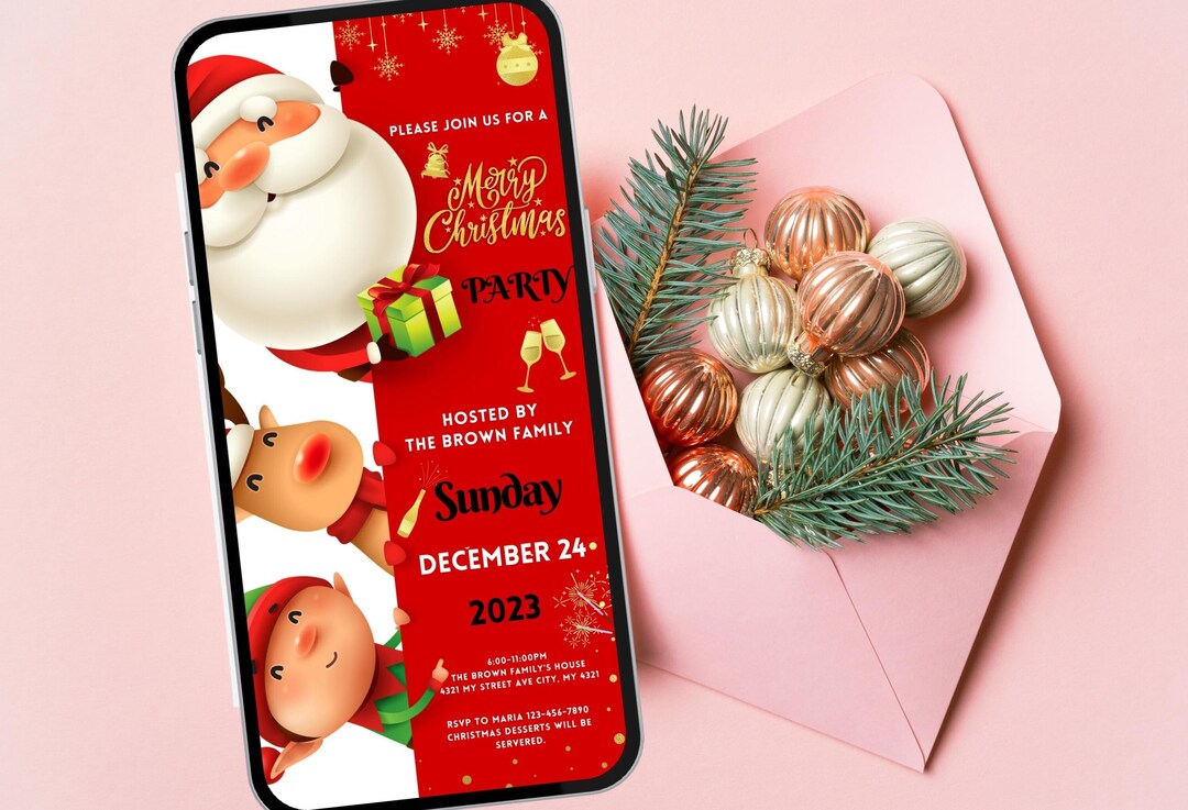 Editable Digital Christmas Party Digital Invitation | Fun Santa Claus ...