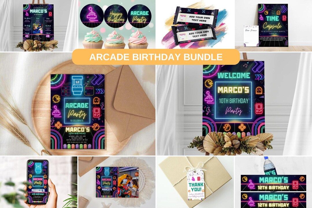 Glow Gaming Arcade Birthday Party Bundle | Neon Glow Party Bundle Pack ...