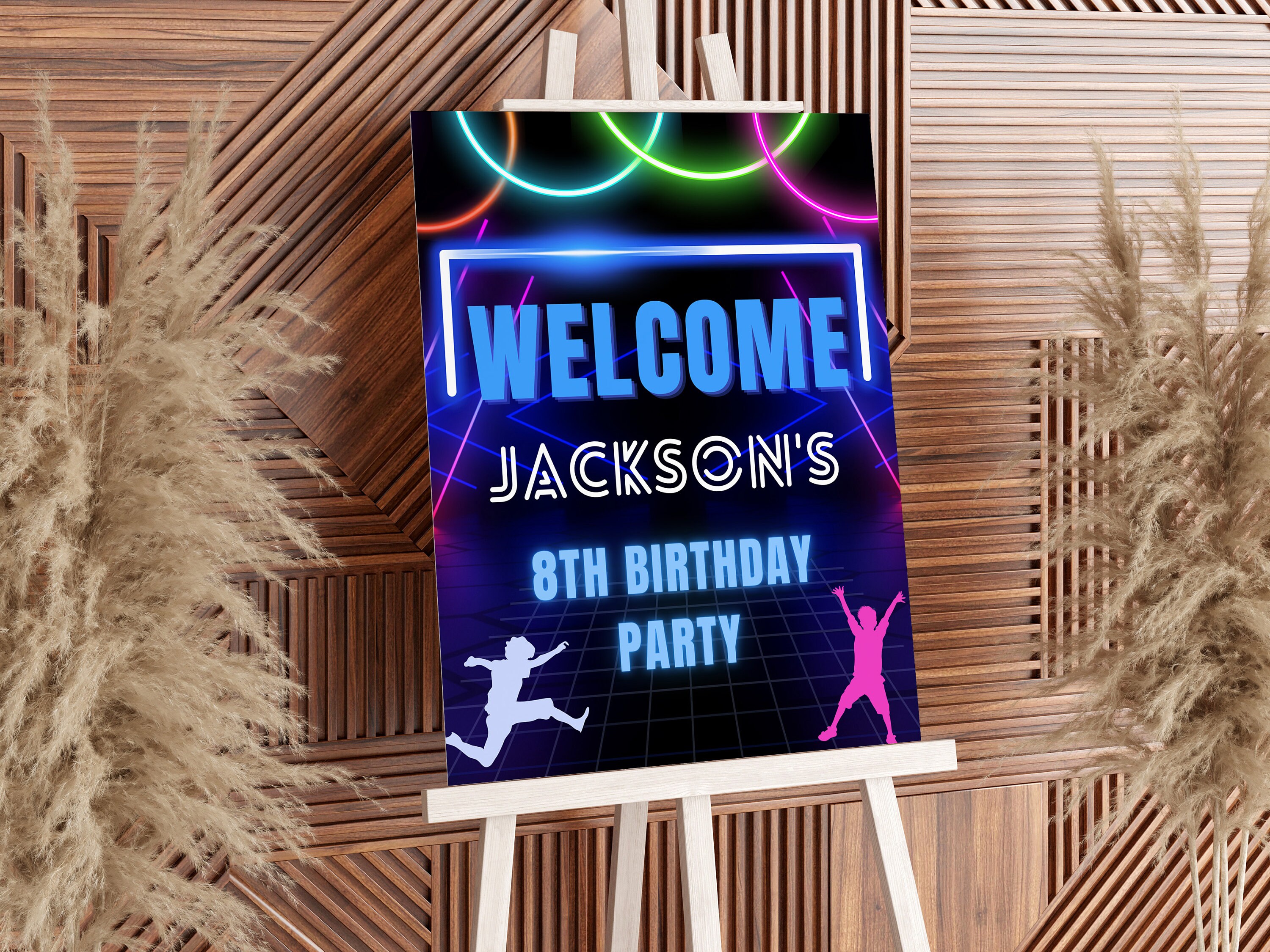 Trampoline Birthday Welcome Sign: Editable Bounce House Party Decor ...