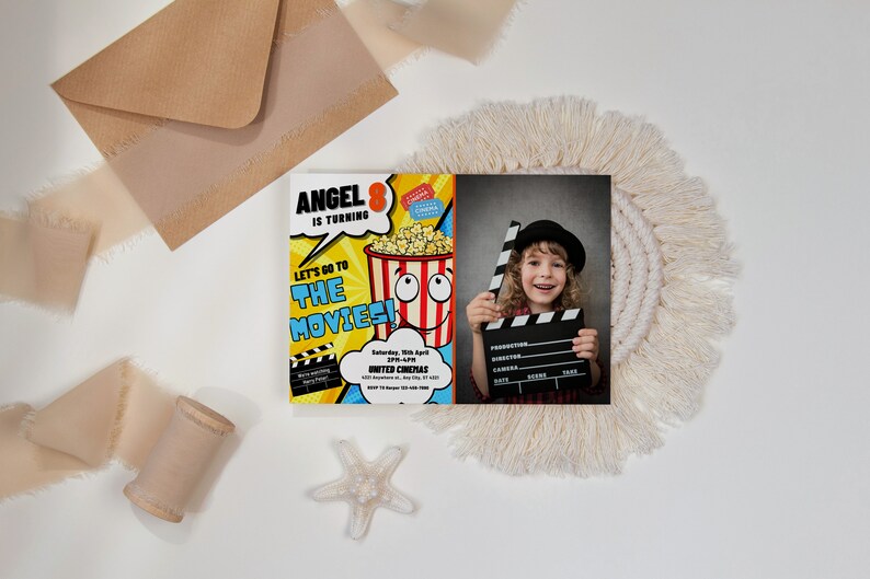 Editable Movie Birthday Invitation: Popcorn Party Invite (digital ...
