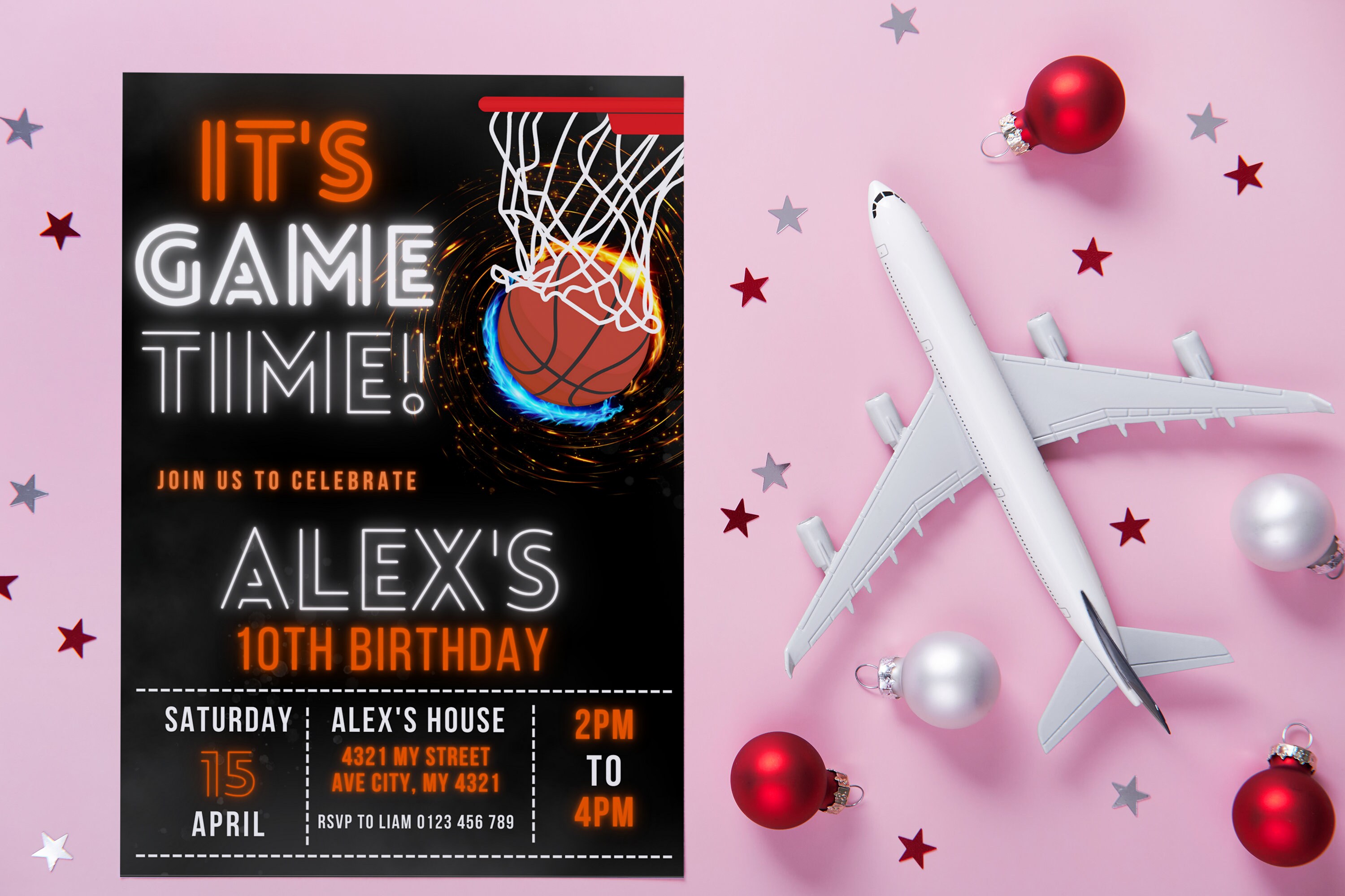 Editable Basketball Birthday Invitation Template (canva) - Etsy
