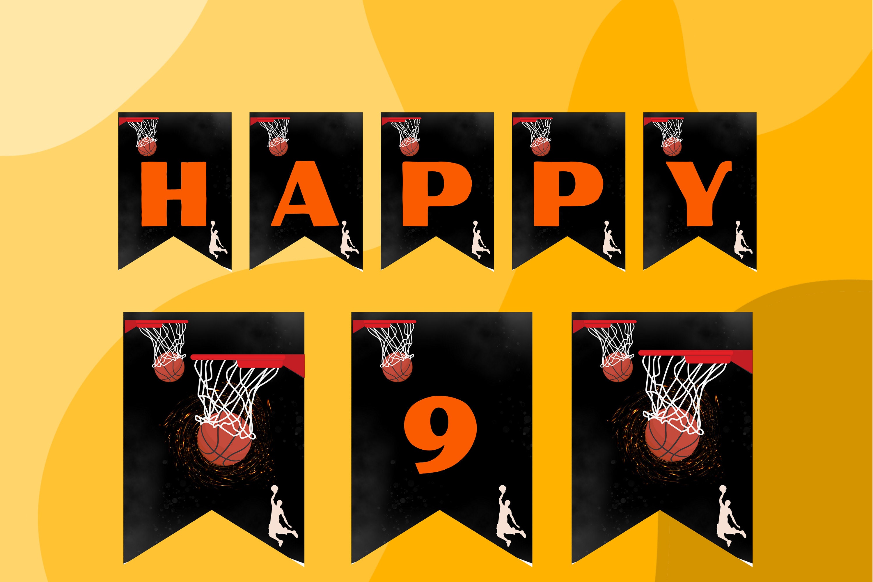 Editable Basketball Birthday Banner Flag Template Basketball - Etsy