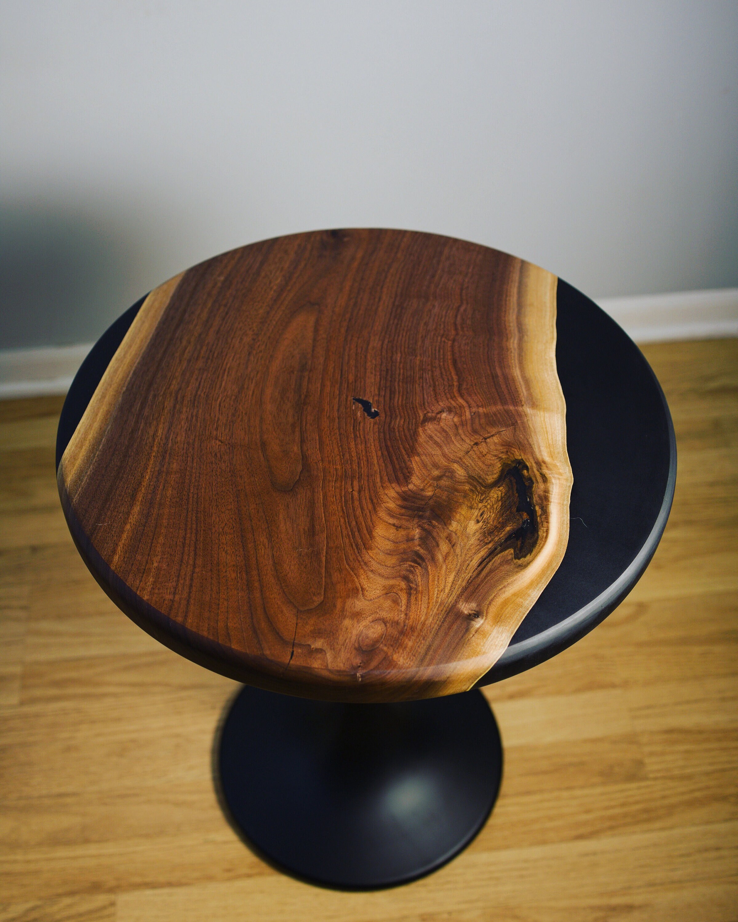 Custom End Table for Modern Living Room Epoxy Design With Black Resin and Live Edge Walnut Wood ...
