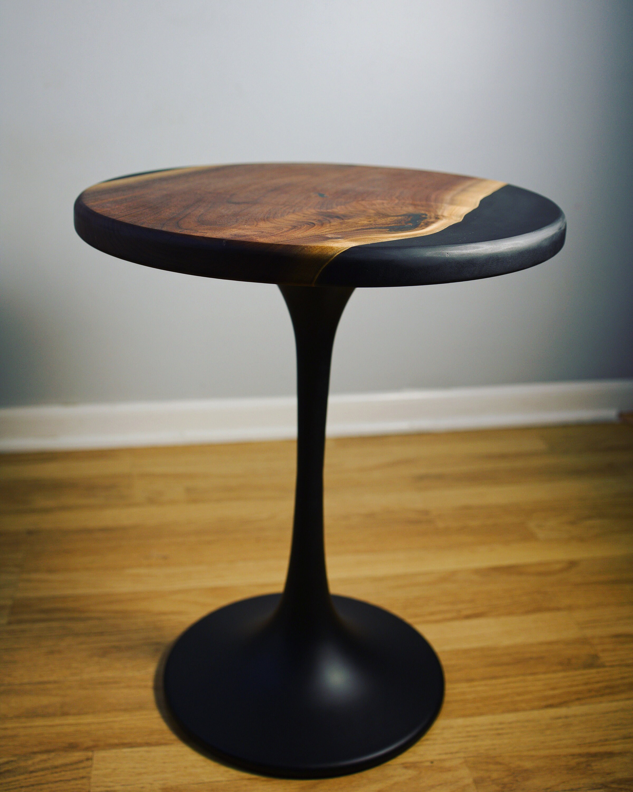 Custom End Table for Modern Living Room Epoxy Design With Black Resin and Live Edge Walnut Wood ...