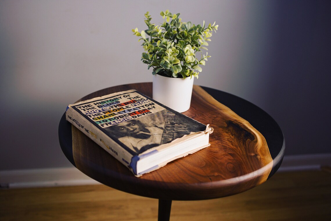 Custom End Table for Modern Living Room Epoxy Design With Black Resin ...