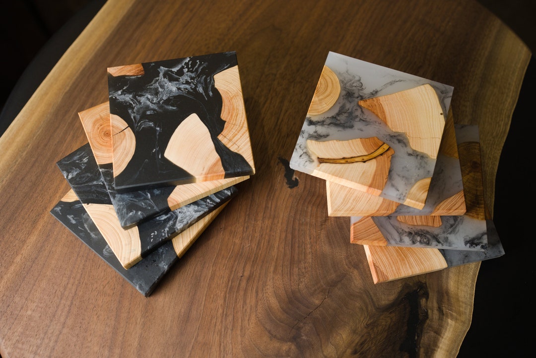 Epoxy Coasters for Dining Room Black and White Coaster Set for Cups and ...
