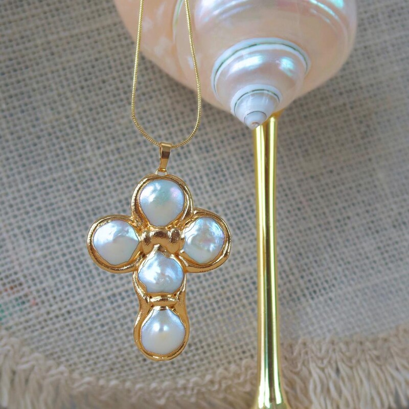 Pearl Cross Necklace - Etsy