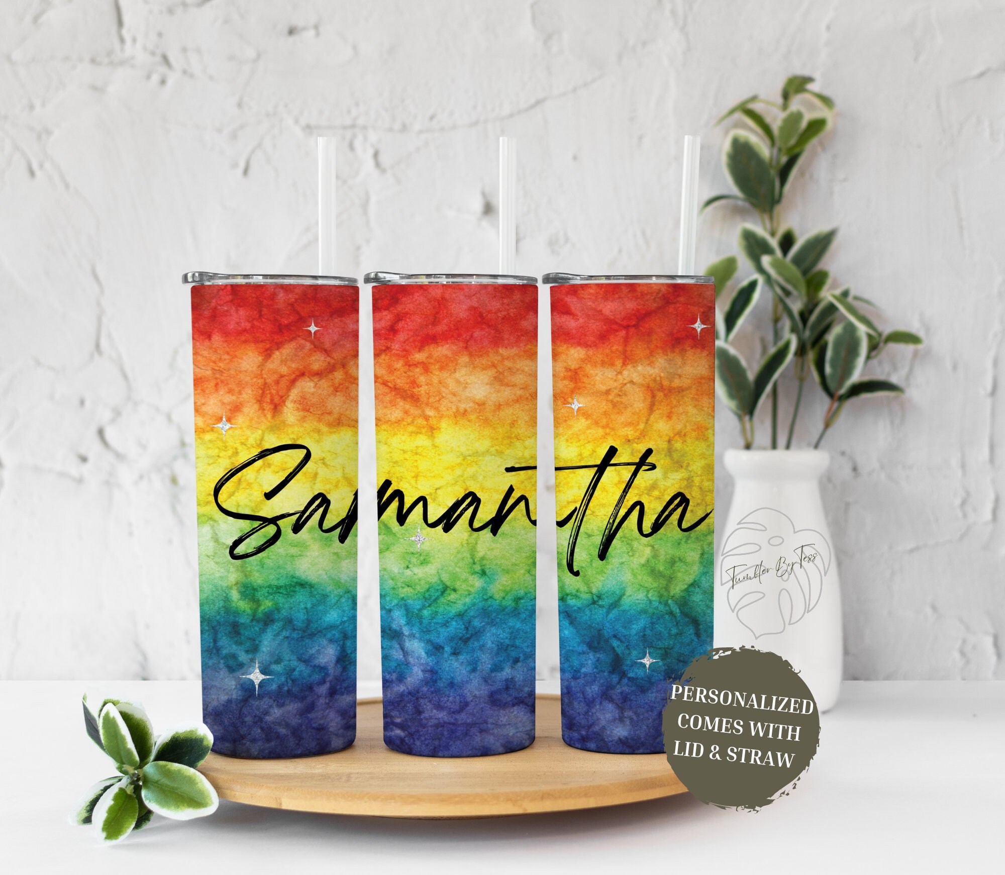 Personalized Rainbow Watercolor Tumbler Rainbow Cup With - Etsy