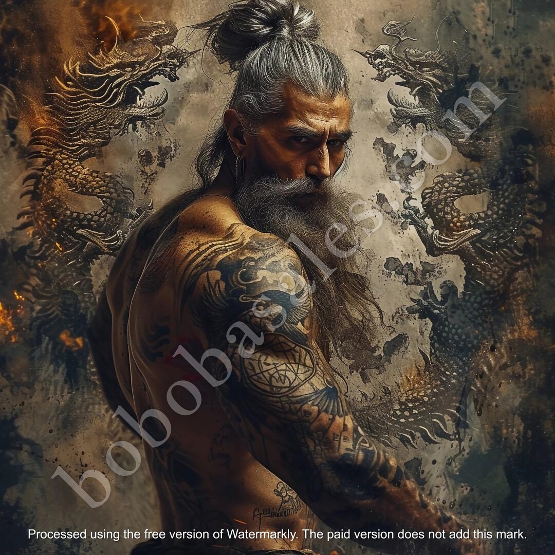 Mythical Markings: the Legendary Tattooed Warrior - Digital Art Print ...