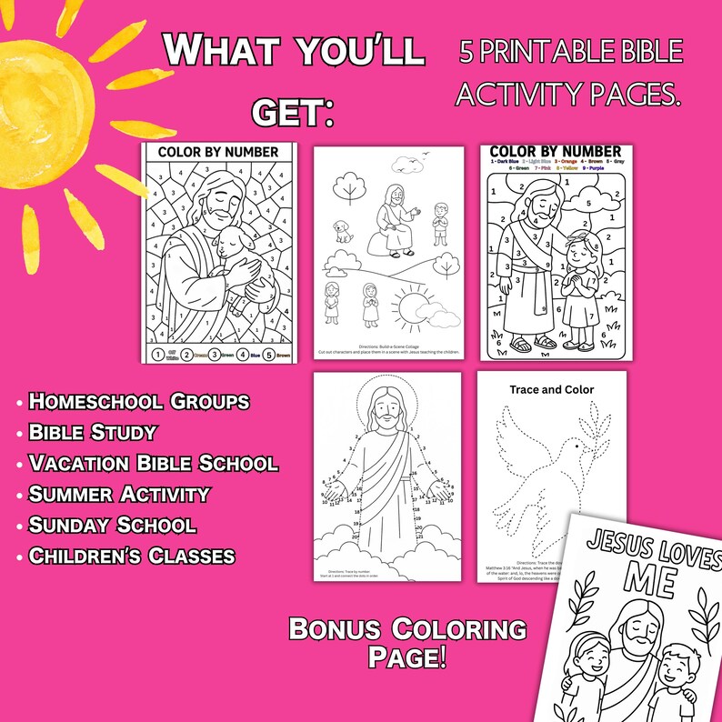 Printable Bible Activity Sheet Coloring Pages for Summer Homeschool ...