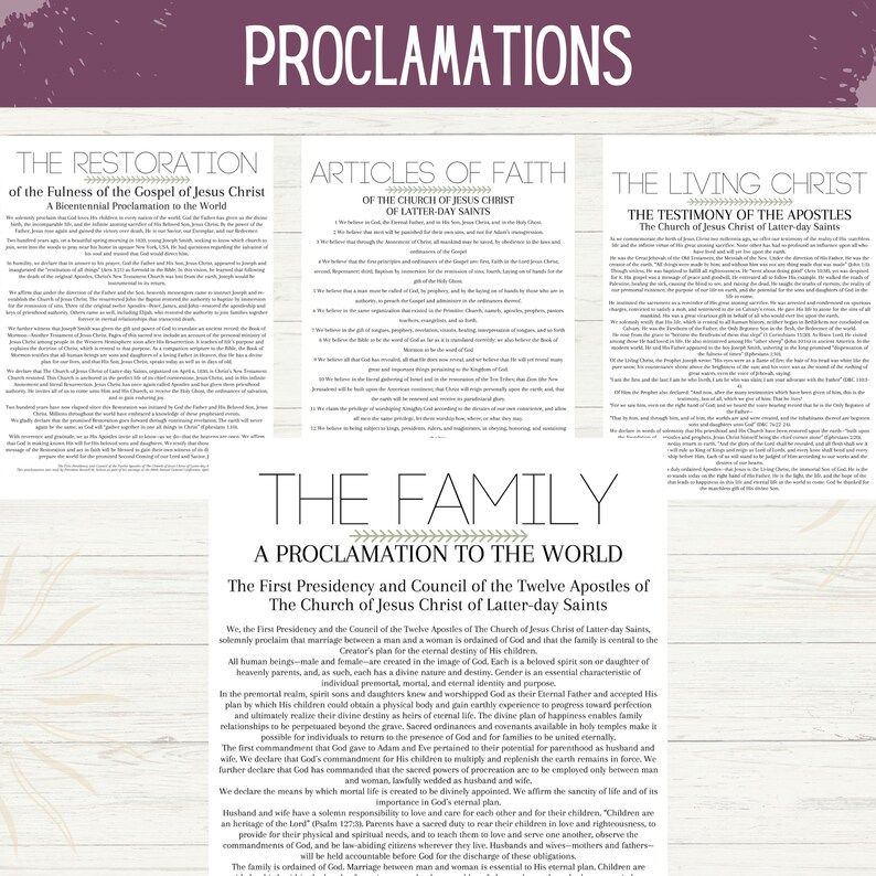 LDS Printable Bundle, Proclamation | the Restoration | the Living ...