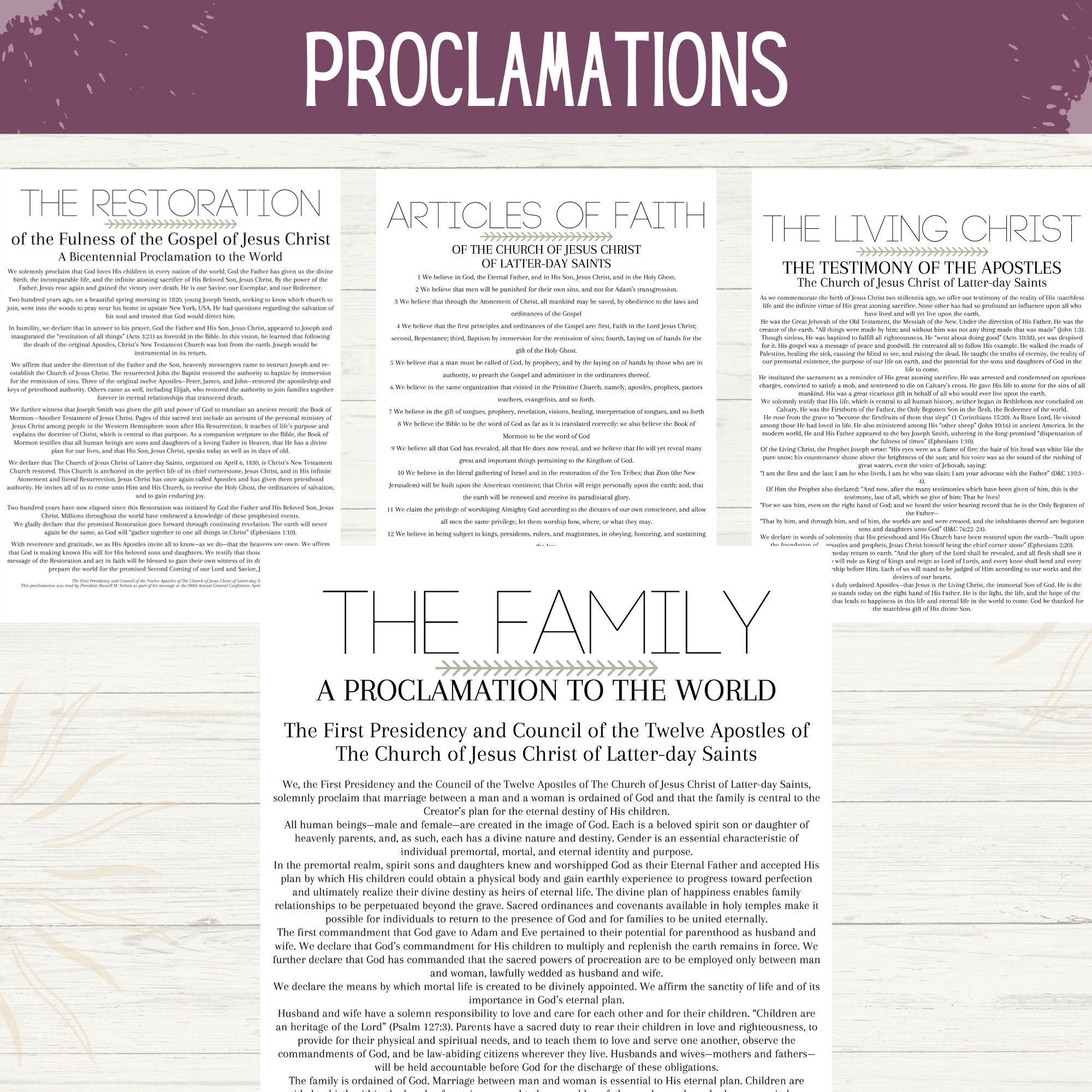 LDS Printable Bundle, Proclamation | the Restoration | the Living ...