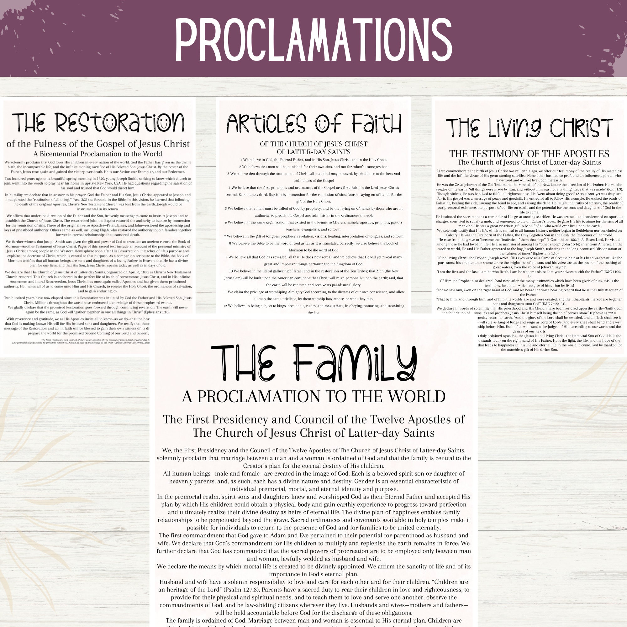 LDS Printable Bundle, Proclamation the Restoration the Living Christ ...