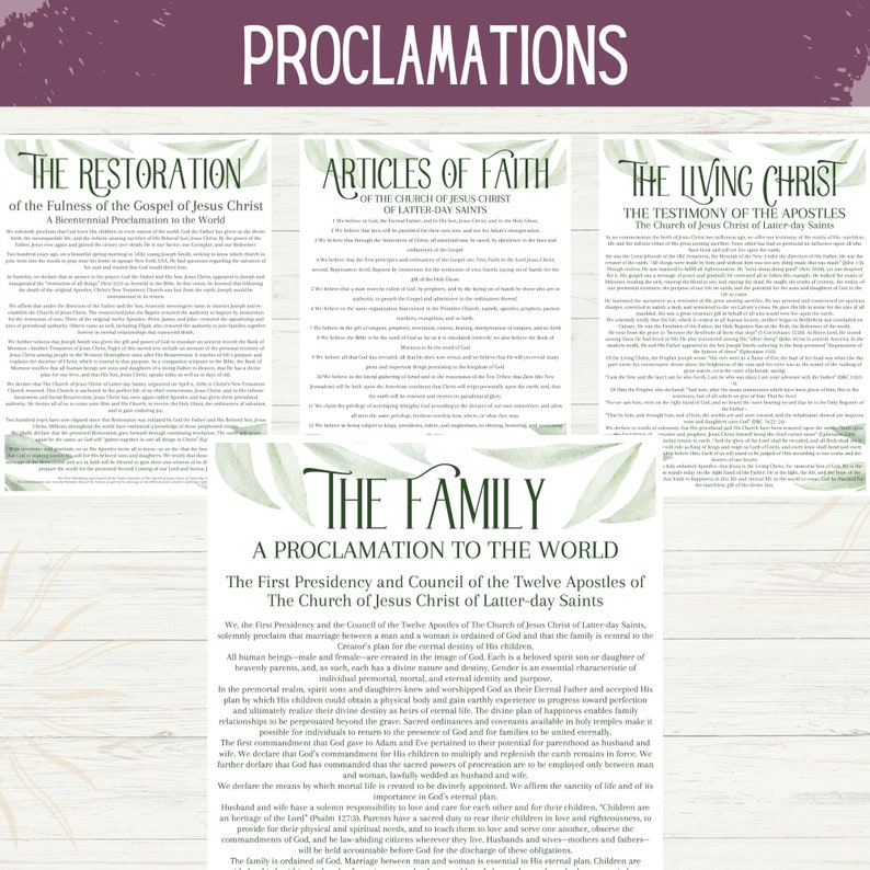 LDS Printable Bundle, Proclamation | the Restoration | the Living ...