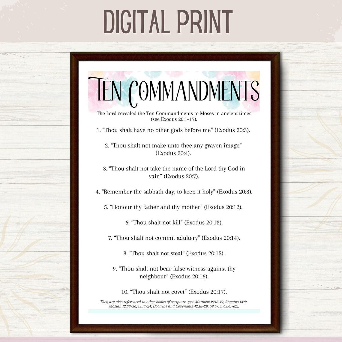 Ten Commandments Art Biblical Wall Scripture Decor Christian Home ...