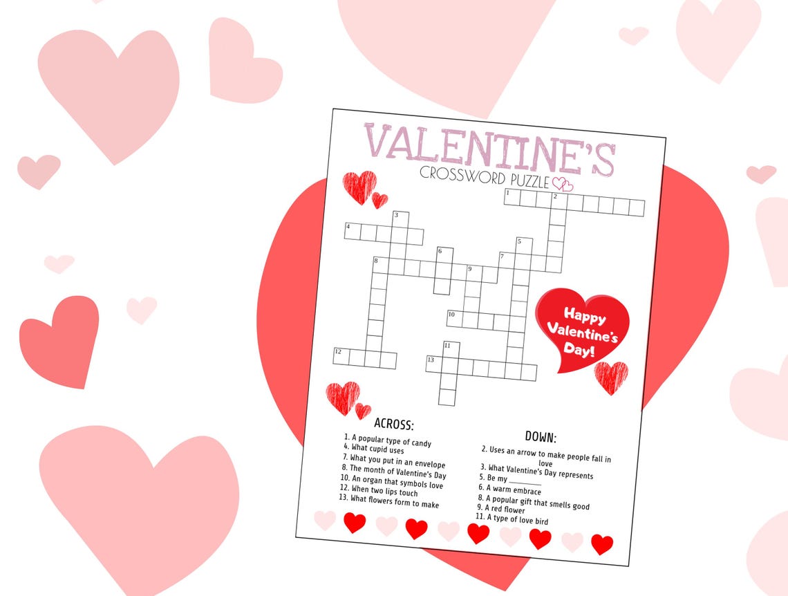 Valentine's Day Crossword Puzzle, Valentine Activities for Kids ...