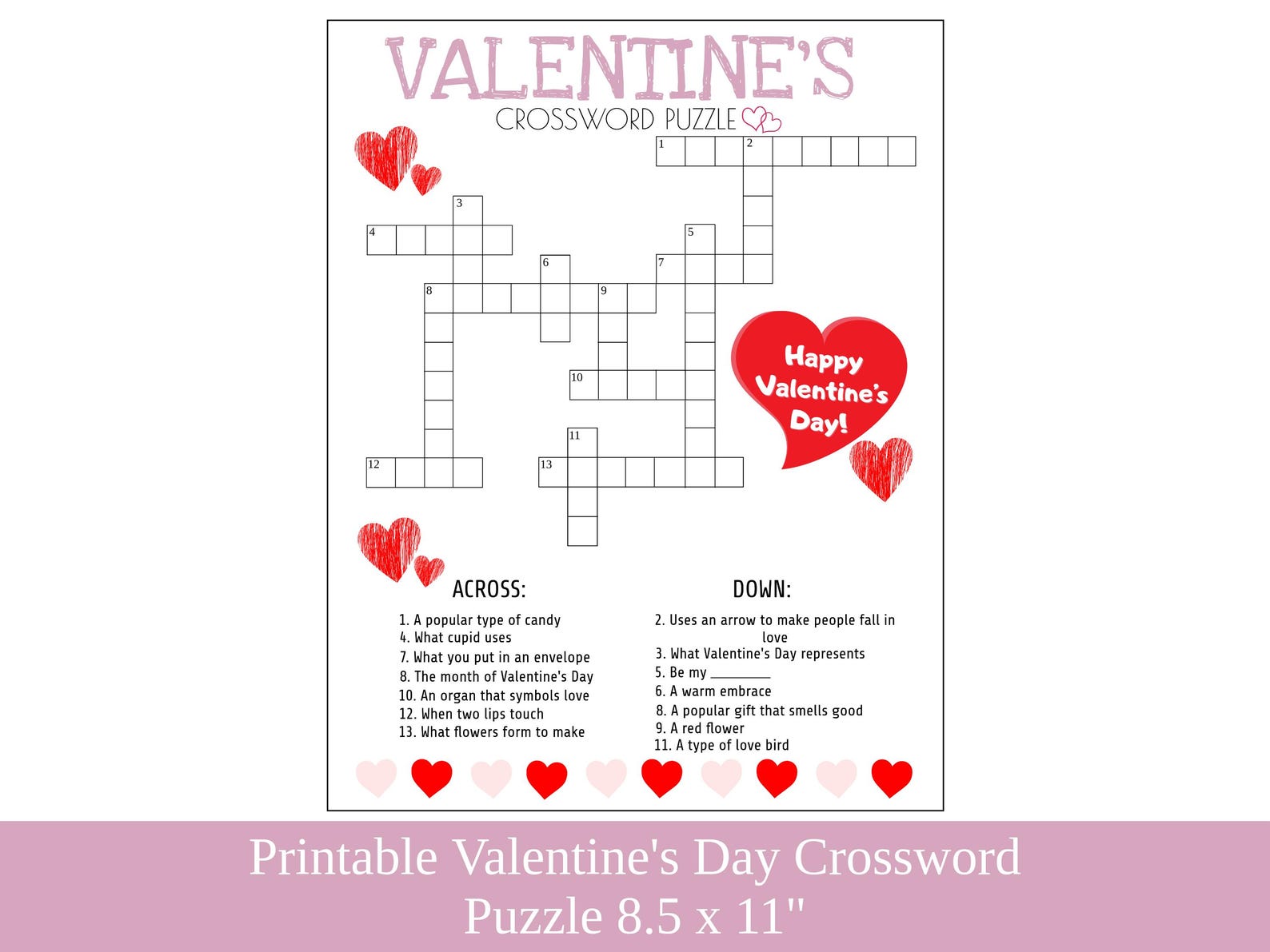 Valentine's Day Crossword Puzzle, Valentine Activities for Kids ...
