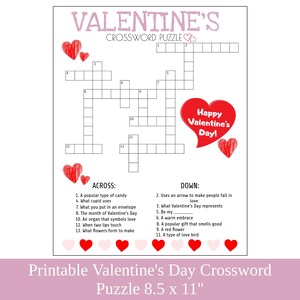Valentine's Day Crossword Puzzle, Valentine Activities for Kids ...