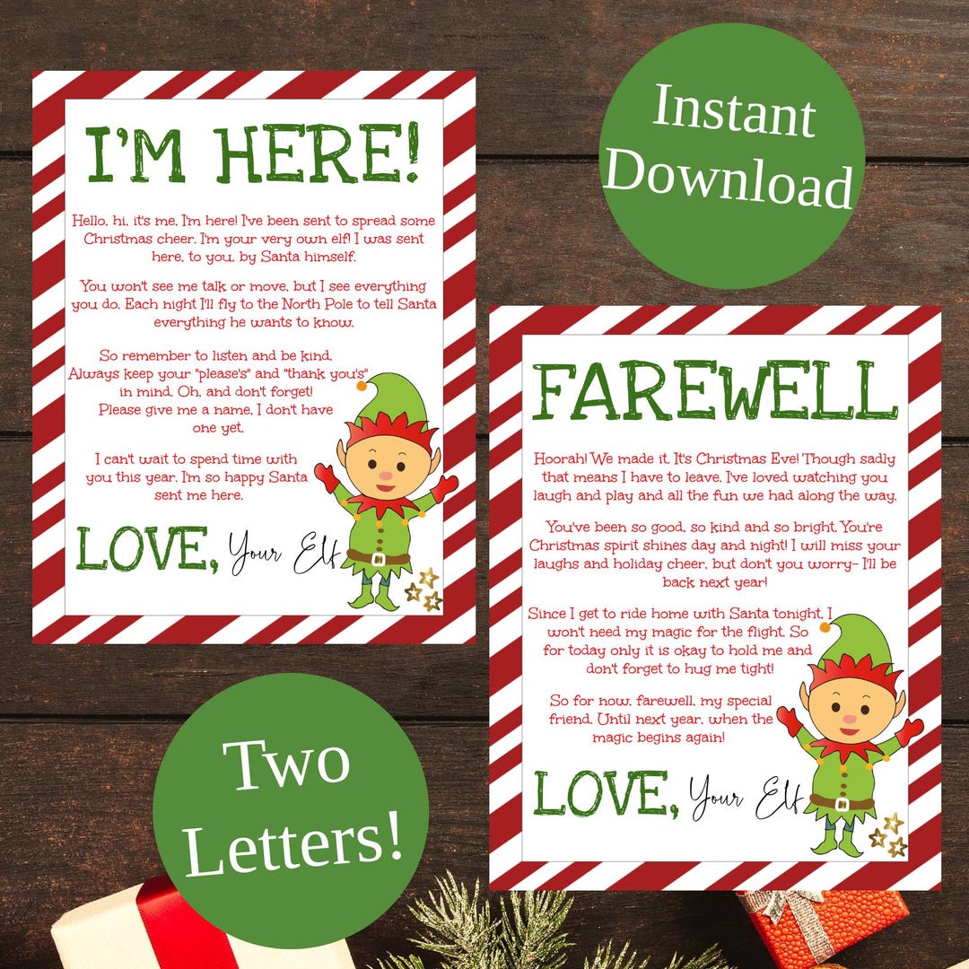 Elf on the Shelf Arrival & Goodbye Letter Set, Kids Christmas Tradition ...