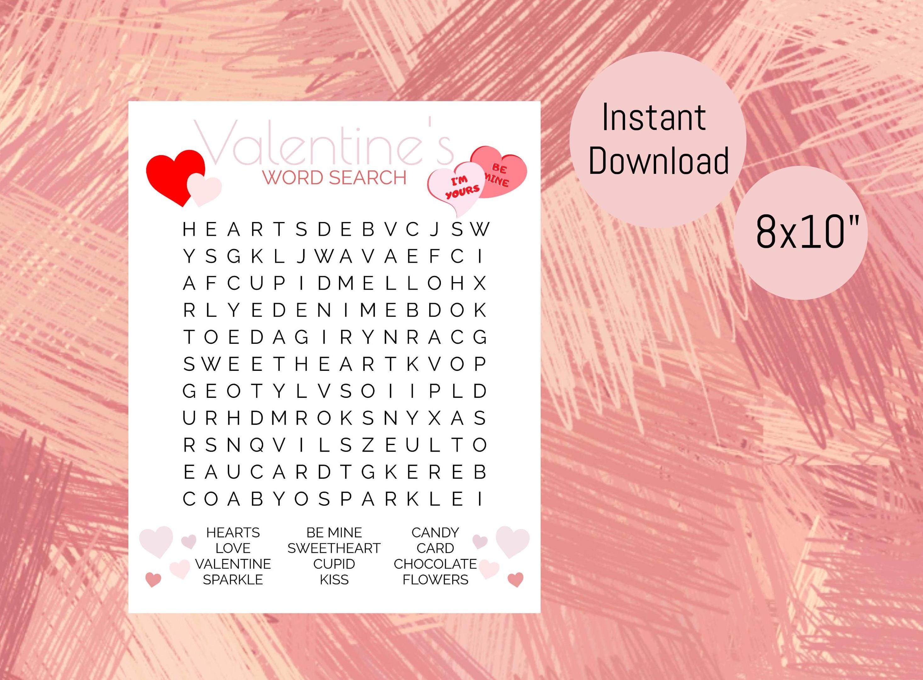 Valentine's Day Word Search, Valentine's Activity for Kids & Adults ...