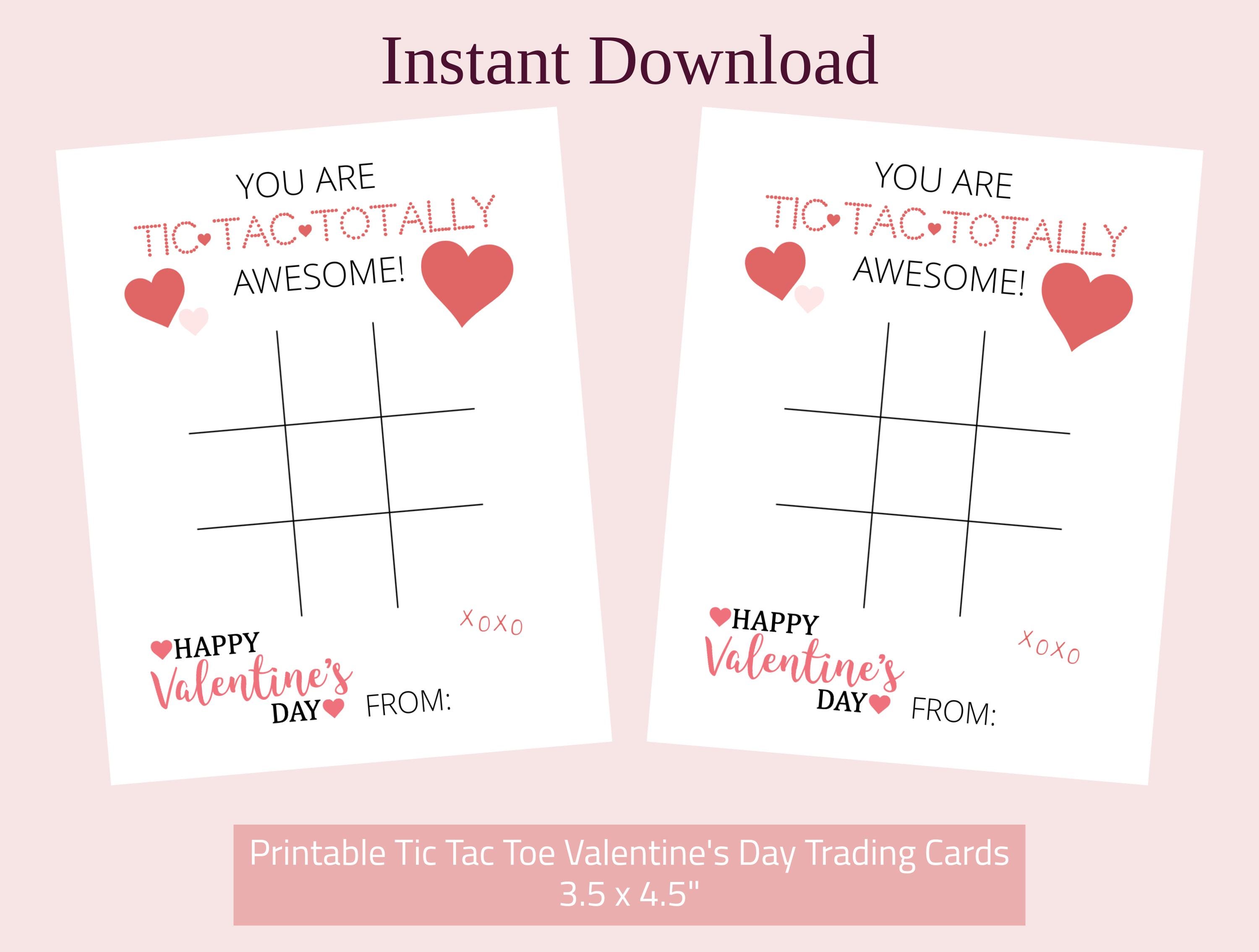Tic Tac Toe Valentine's Day Trading Cards, 3.5 X 4.5", Instant Download ...