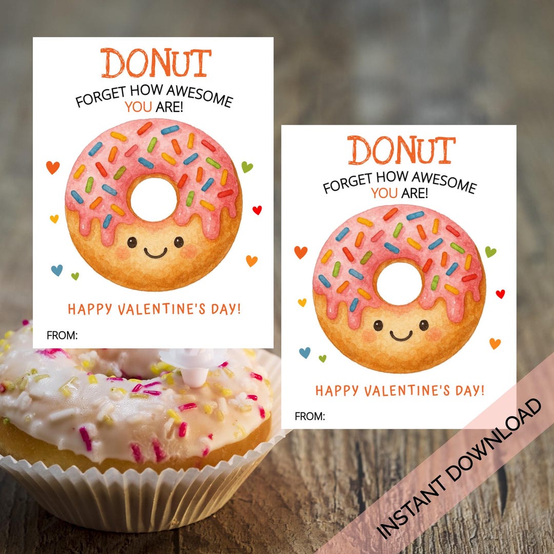 Donut Valentine's Day Cards, Classroom Exchange Cards for School ...