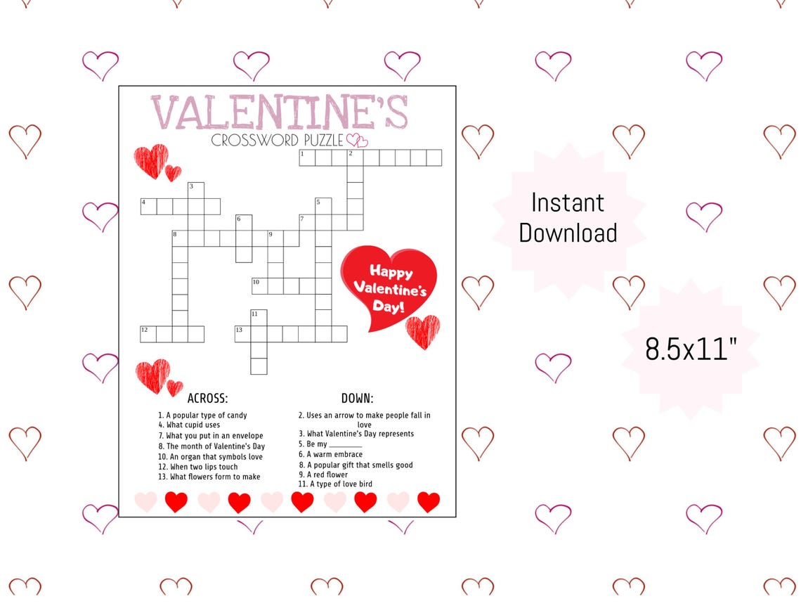 Valentine's Day Crossword Puzzle, Valentine Activities for Kids ...