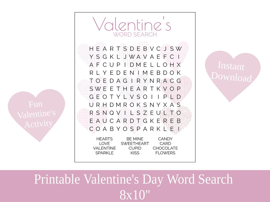 Pink Valentine's Day Themed Word Search, Galentine's Day Game, Instant ...