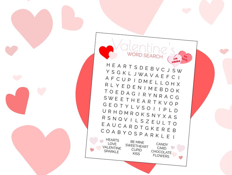 Valentine's Day Word Search, Valentine's Activity for Kids & Adults ...