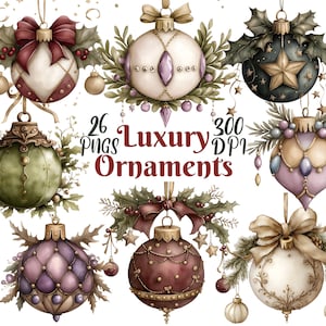 Christmas Ornament Clipart, Set of 26 PNG Bundle, 300 DPI Clip Art ...