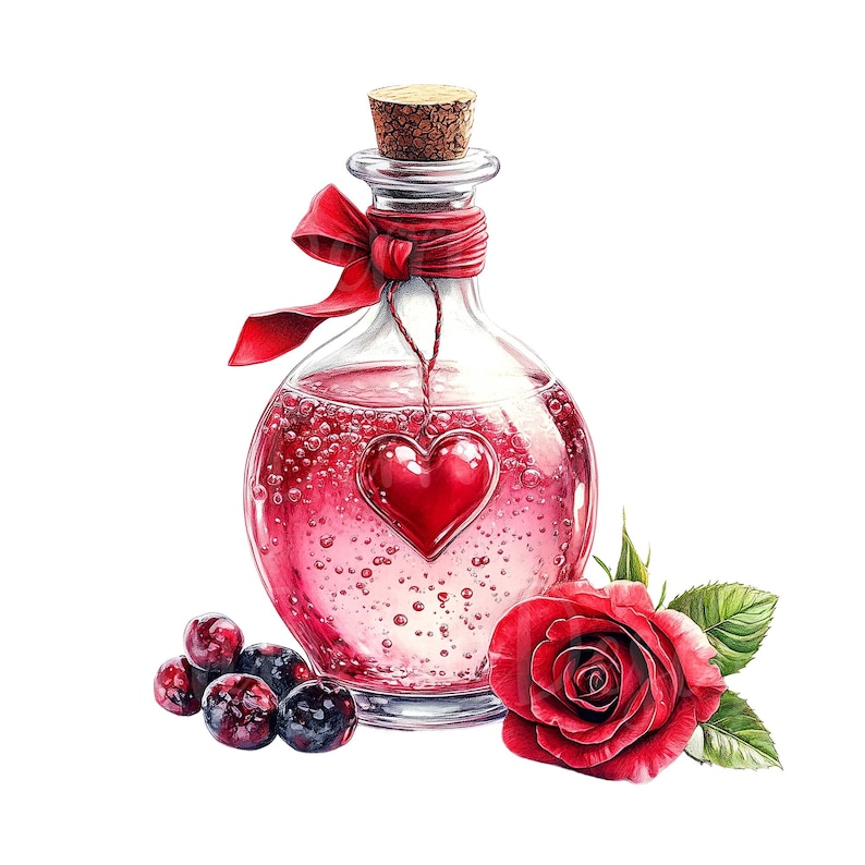 Love Potion Bottle Clipart, Set of 16 PNG Bundle, Watercolor Clip Art ...