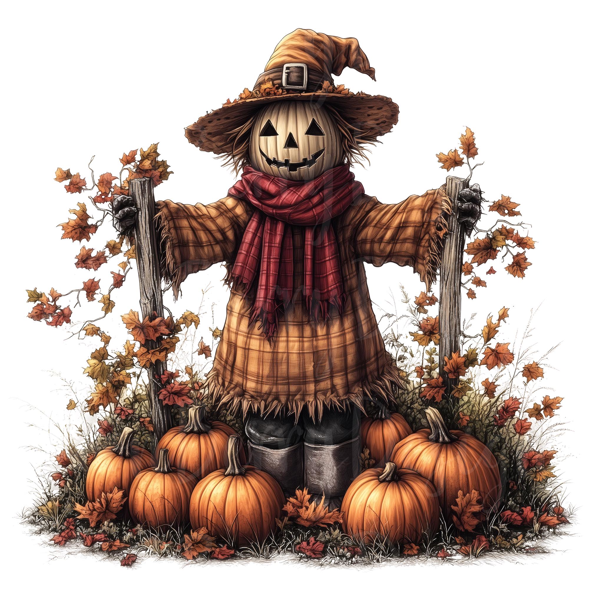 Scarecrow Clipart, Set of 10 PNG Watercolor Clip Art Bundle, Autumn ...