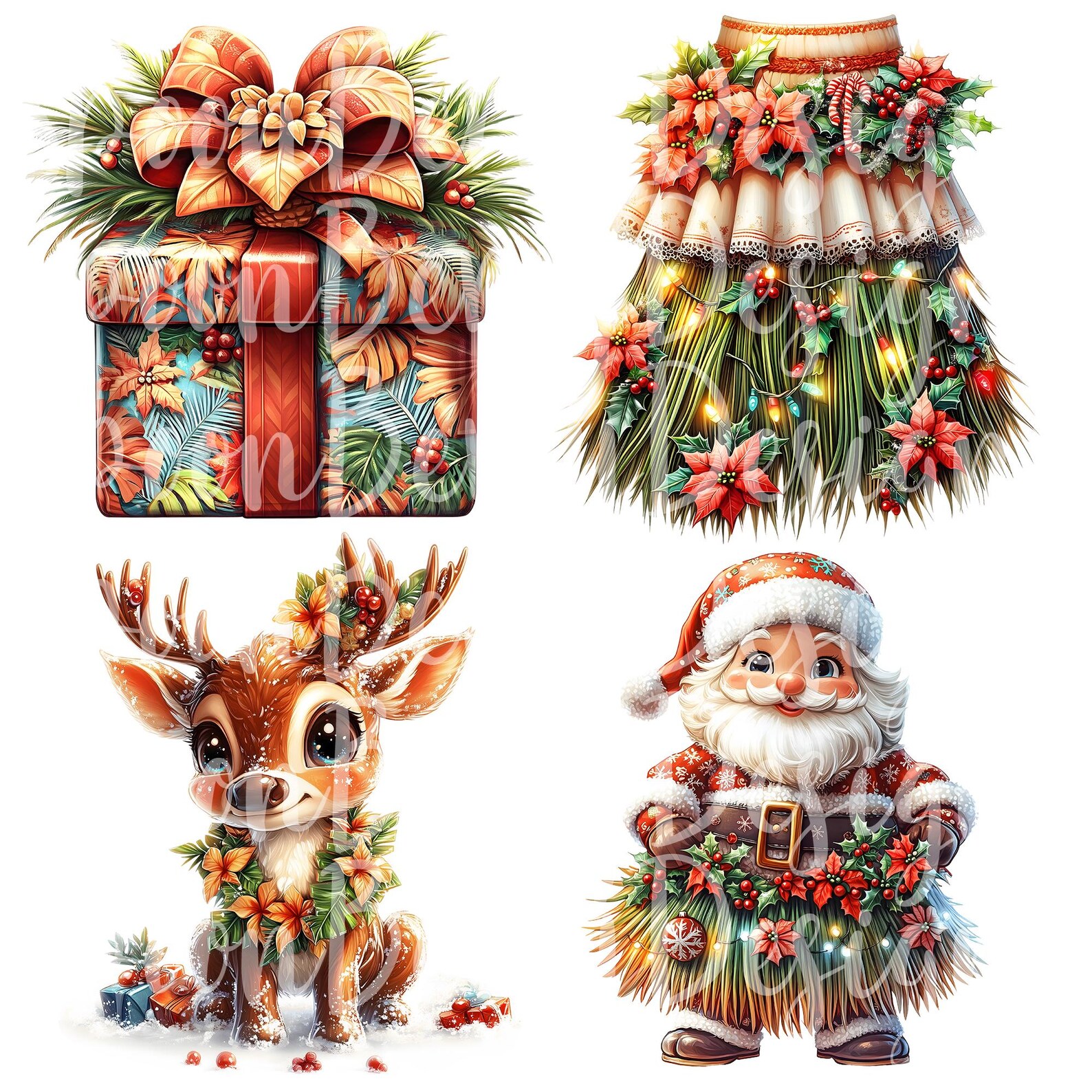 Tropical Christmas Clipart, Set of 21 PNG Bundle 300 DPI Clip Art ...