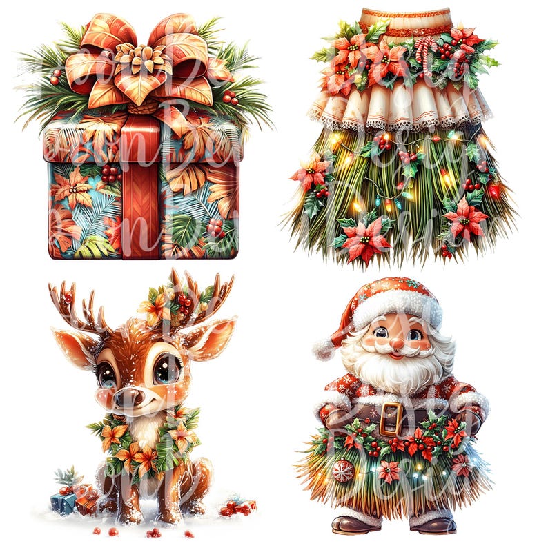 Tropical Christmas Clipart, Set of 21 PNG Bundle 300 DPI Clip Art ...