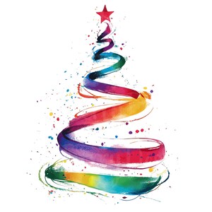 Colorful Christmas Tree Clipart, Set of 11 PNG Watercolor Clip Art ...