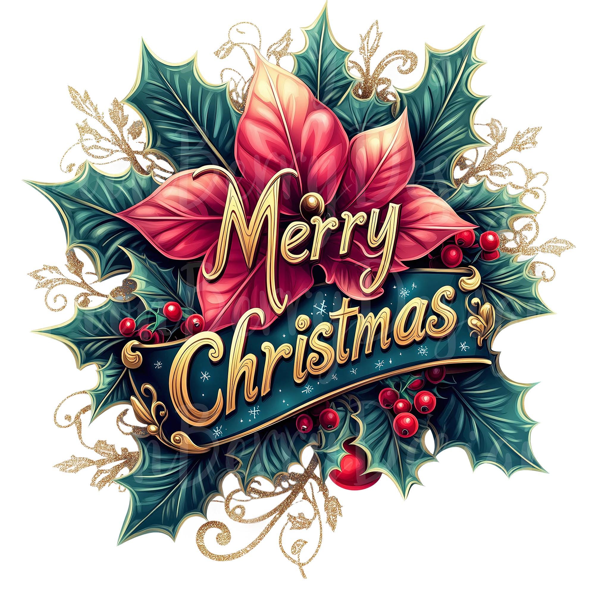 Merry Christmas Clipart, Set of 12 PNG Bundle, 300 DPI Clip Art, Winter ...