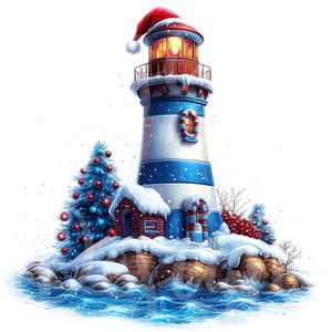 Christmas Lighthouse Clipart, Set of 12 PNG Bundle, 300 DPI Clip Art ...