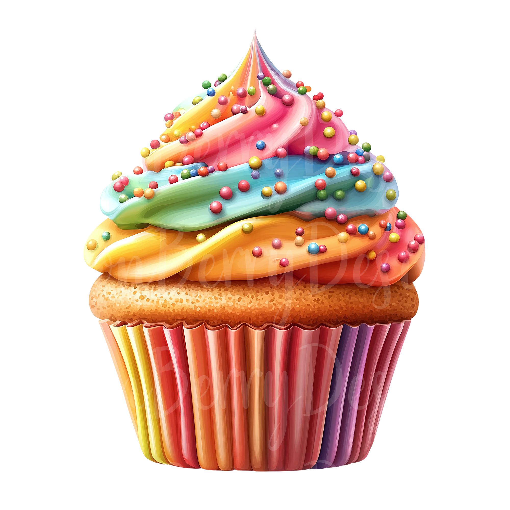 Rainbow Cupcakes Clipart, Set of 17 PNG Bundle, 300 DPI Clip Art ...