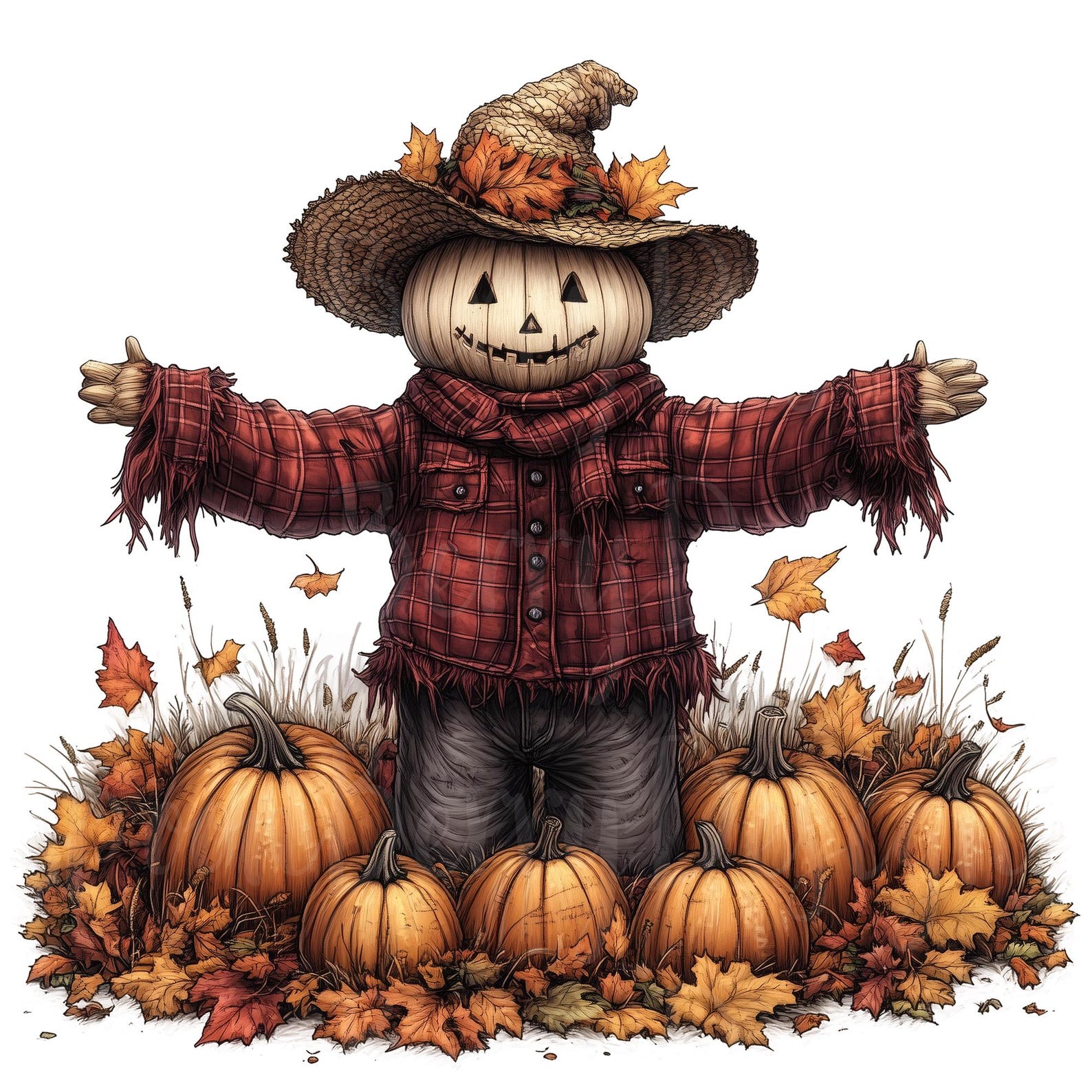 Scarecrow Clipart, Set of 10 PNG Watercolor Clip Art Bundle, Autumn ...