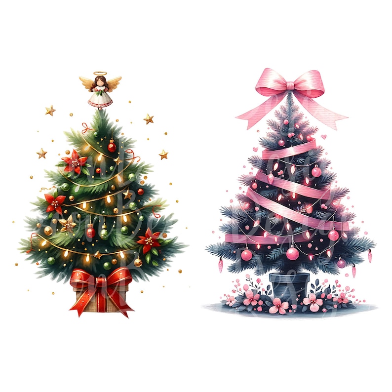 Christmas Tree Clipart, Set of 10 PNG Bundle, 300 DPI Clip Art, Winter ...