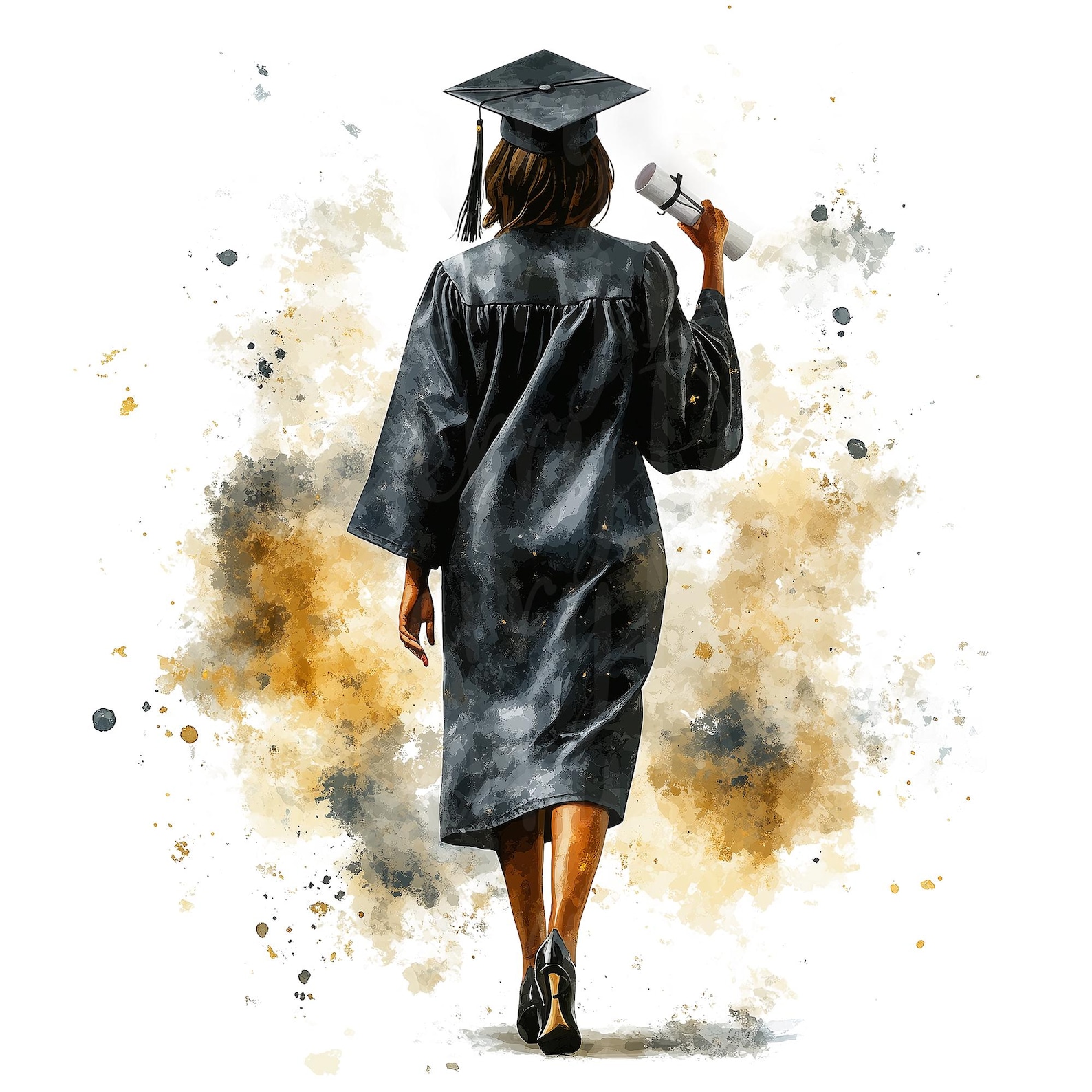 Graduation Clipart, Set of 10 PNG Bundle, 300 DPI Watercolor Clip Art ...