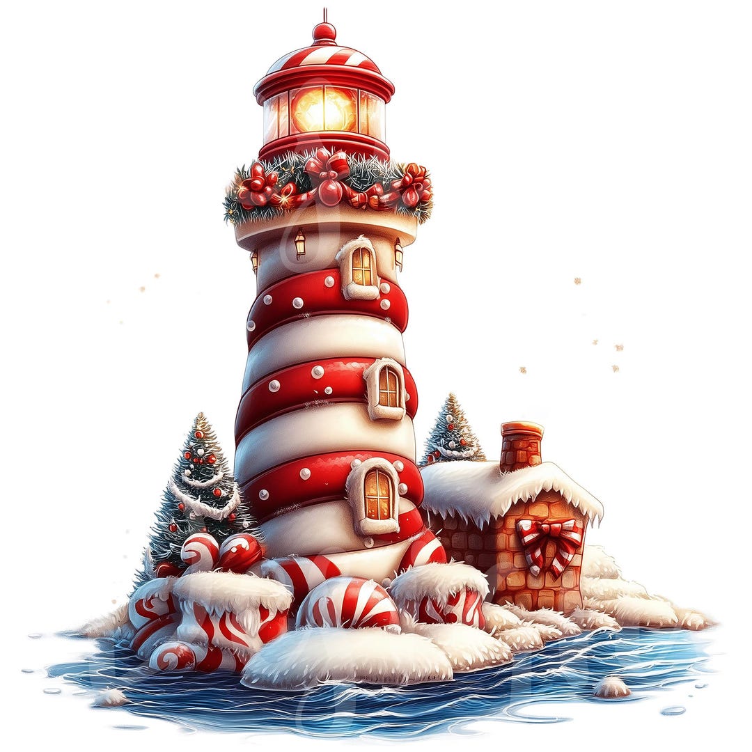 Christmas Lighthouse Clipart, Set of 10 PNG Bundle, 300 DPI Clip Art ...