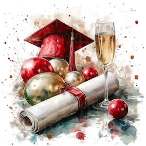 Graduation Clipart, Set of 11 PNG Bundle, 300 DPI Watercolor Clip Art ...