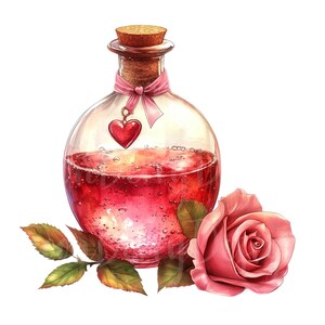Love Potion Bottle Clipart, Set of 16 PNG Bundle, Watercolor Clip Art ...