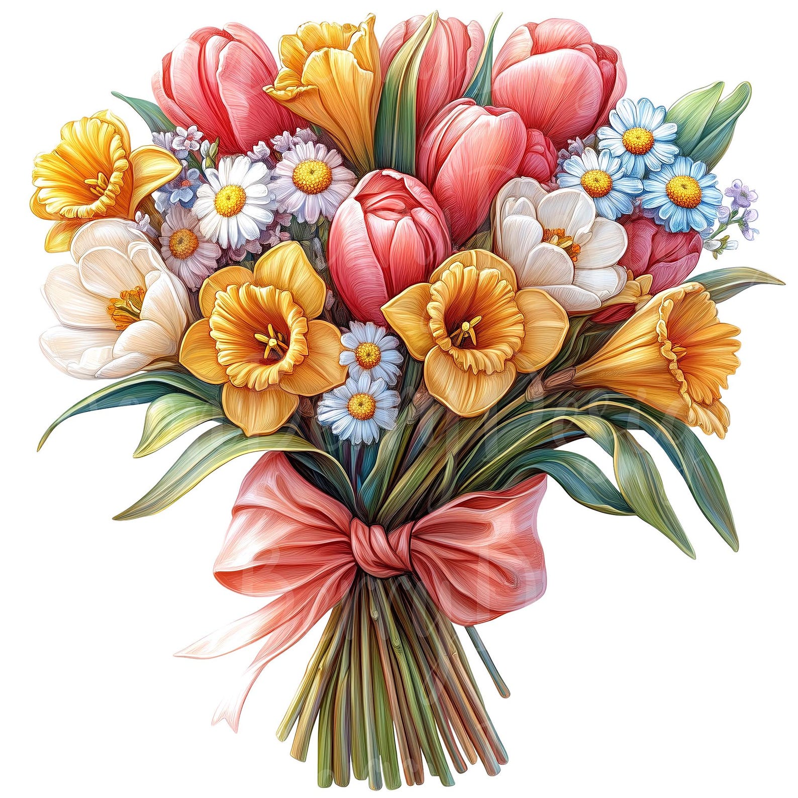 Spring Flower Bouquet Clipart, Set of 15 PNG Bundle, 300 DPI Clip Art ...