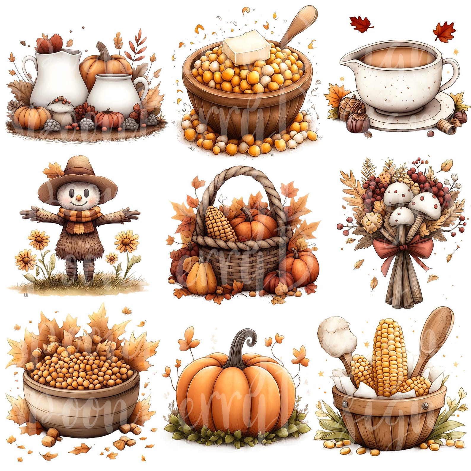 Thanksgiving Clipart, Set of 40 PNG Bundle, 300 DPI Clip Art ...